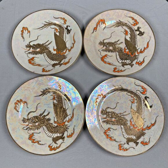 Dining | Vintage Hand Painted Dragonware 7 Iridescent Plates Set Of 4 ...